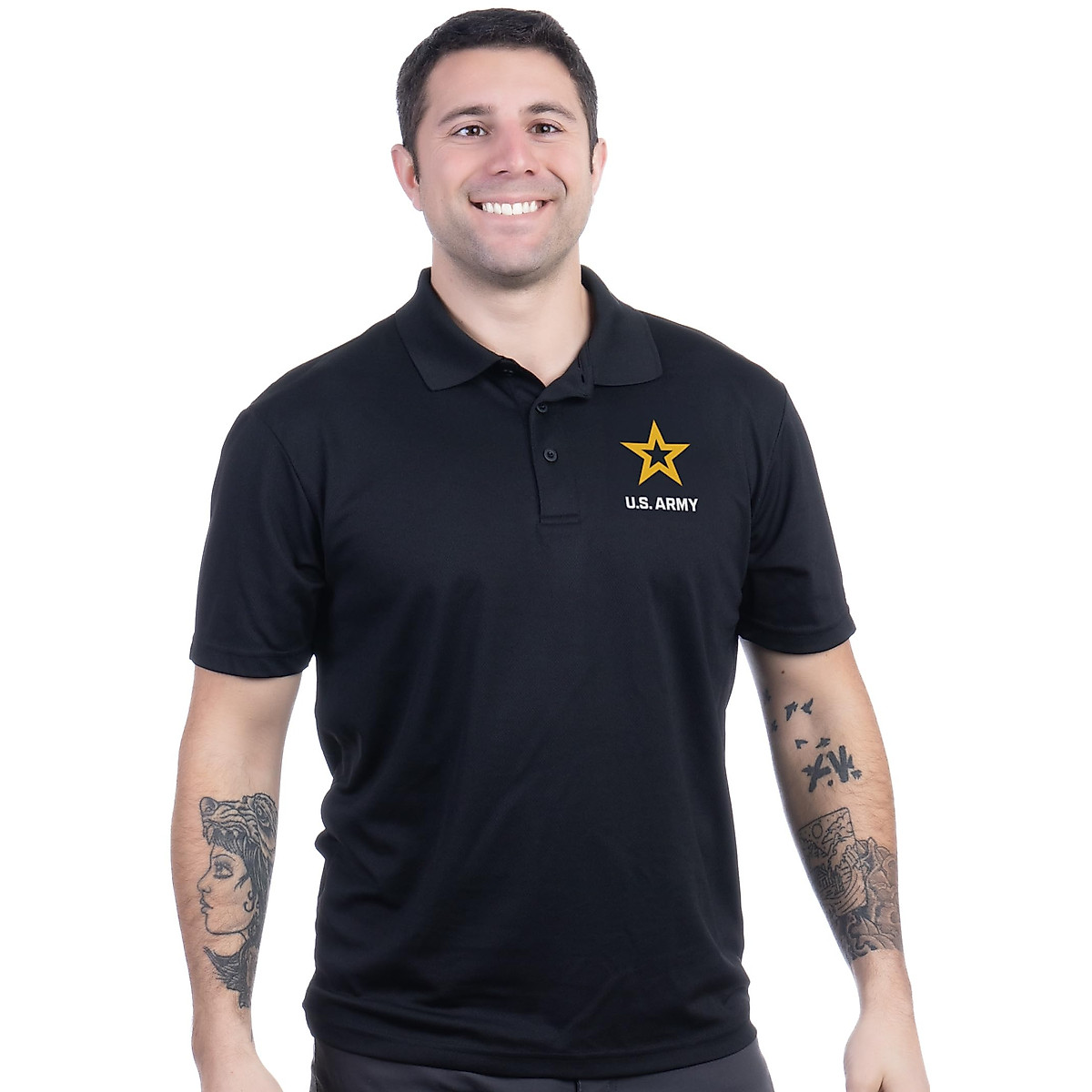 Ann Arbor T-shirt Co. US Army Collared Polo | U.S. Military Infantry Armor Licensed Shirt with Collar for Men Women - (Black, L)