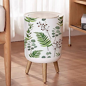 Small Trash Can with Lid for Bathroom Kitchen Office Diaper Seamless pattern green plants white background For wedding decor Bedroom Garbage Trash Bin Dog Proof Waste Basket Cute Decorative