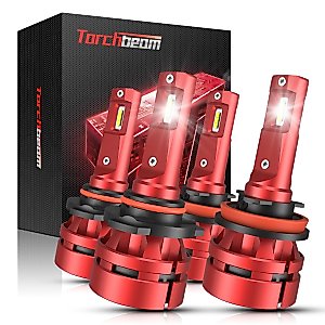 Torchbeam 9005/HB3 H11/H8/H9 Light Bulbs Combo, 𝟒𝟒𝟎𝟎𝟎 𝐋𝐌, 𝟖𝟎𝟎% 𝐁𝐫𝐢𝐠𝐡𝐭𝐞𝐫 𝐭𝐡𝐚𝐧 𝐇𝐚𝐥𝐨𝐠𝐞𝐧 9005 H11 Bulbs, Powersports Accessory Lights, Fog Bulbs Pack of 4