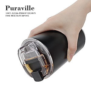 Puraville Insulated Tumblers with Lid, 14 oz Travel Coffee Mug Stainless Steel Vacuum Cup, Leak Proof Reusable Double Walled Coffee Tumbler for Iced and Hot Drinks, Black