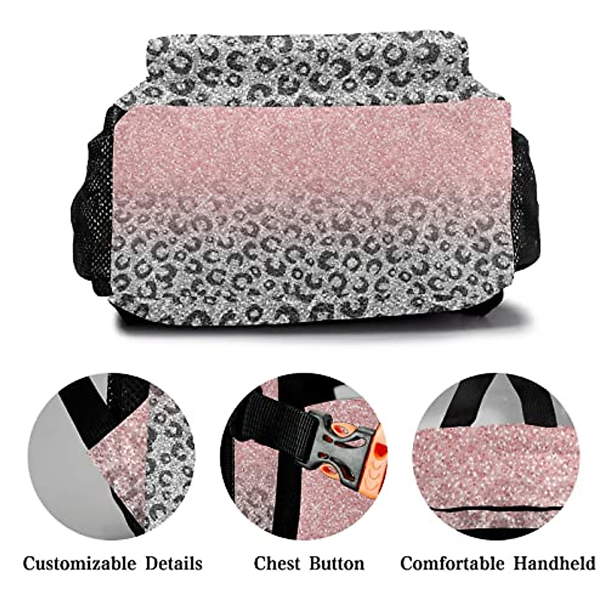 Custom Kid Backpack, Pink Glitter Printing Leopard Personalized School Bookbag with Your Own Name, Customization Casual Bookbags for Student Girls Boys