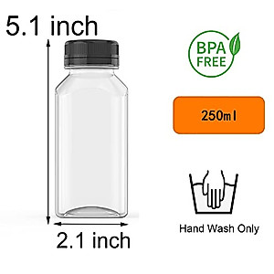 5 Pcs 8 Oz Plastic Juice Bottles Empty Clear Containers with Tamper Proof Lids for Juice, Milk and Other Beverage