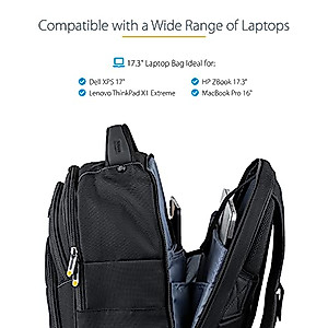 StarTech.com Unisex Backpack Ergonomic Computer Bag with Removable Accessory Case-Laptop/Tablet Pockets-Nylon, Black, 17.3" Professional IT Tech Work/Travel/Commute (NTBKBAG173)