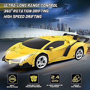 YOTOY Remote Control Car Toys - Transform RC Cars for Kids, One Button Transformation, 360 Degree Rotating Drifting, 2.4Ghz & 1:18 Scale, Gift for Kids Age 4 5 6 Years Old Boys and Girls