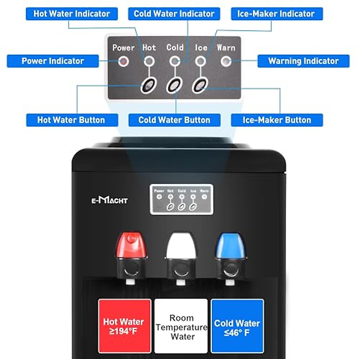 3 in 1 Water Dispenser with Built-in Ice Maker, Top Loading Water Cooler Dispenser for 3-5 Gallon Bottle with a Scoop, 3 Temps, Child Safety Lock, ETL Listed, Black