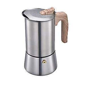 Bruntmor Stovetop Espresso Maker - Italian Coffee Pot, Stainless Steel - 5.51" D x 3.85" W x 7.48" H - For Stove Top, Induction, Gas, Electric - Thermal Moka, Cappuccino Pots