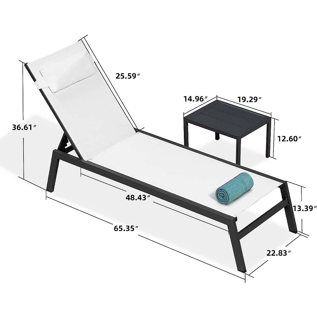 PURPLE LEAF Outdoor Lounge Chairs Set Patio Chaise Lounges Outside with 2 Side Tables for Beach Pool Sun Lounger Reclining Chair White