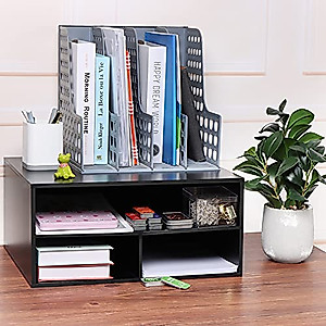 EMERIT Printer Stand Shelf with Storage Wood Desk Paper Organzier for Home/Office,Printer Riser, 2 Tire (Black,Large)