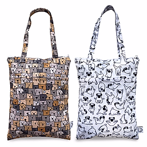 FLOCK THREE 2pcs Wet Dry Bag Waterproof Tote Reusable Wet Clothes Baby Diapers Stroller Swimsuit Travel Small Larger Electronics Toiletries Pouch Cute Dogs