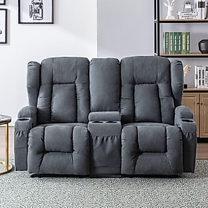 OBBOLLY Home Theater Seating | 67" RV Recliner Loveseat | Double Recliner RV Sofa & Console | RV Recliners | RV Theater Seating | RV Theater Seats | Recliner Couch, Manual Recliner Chair