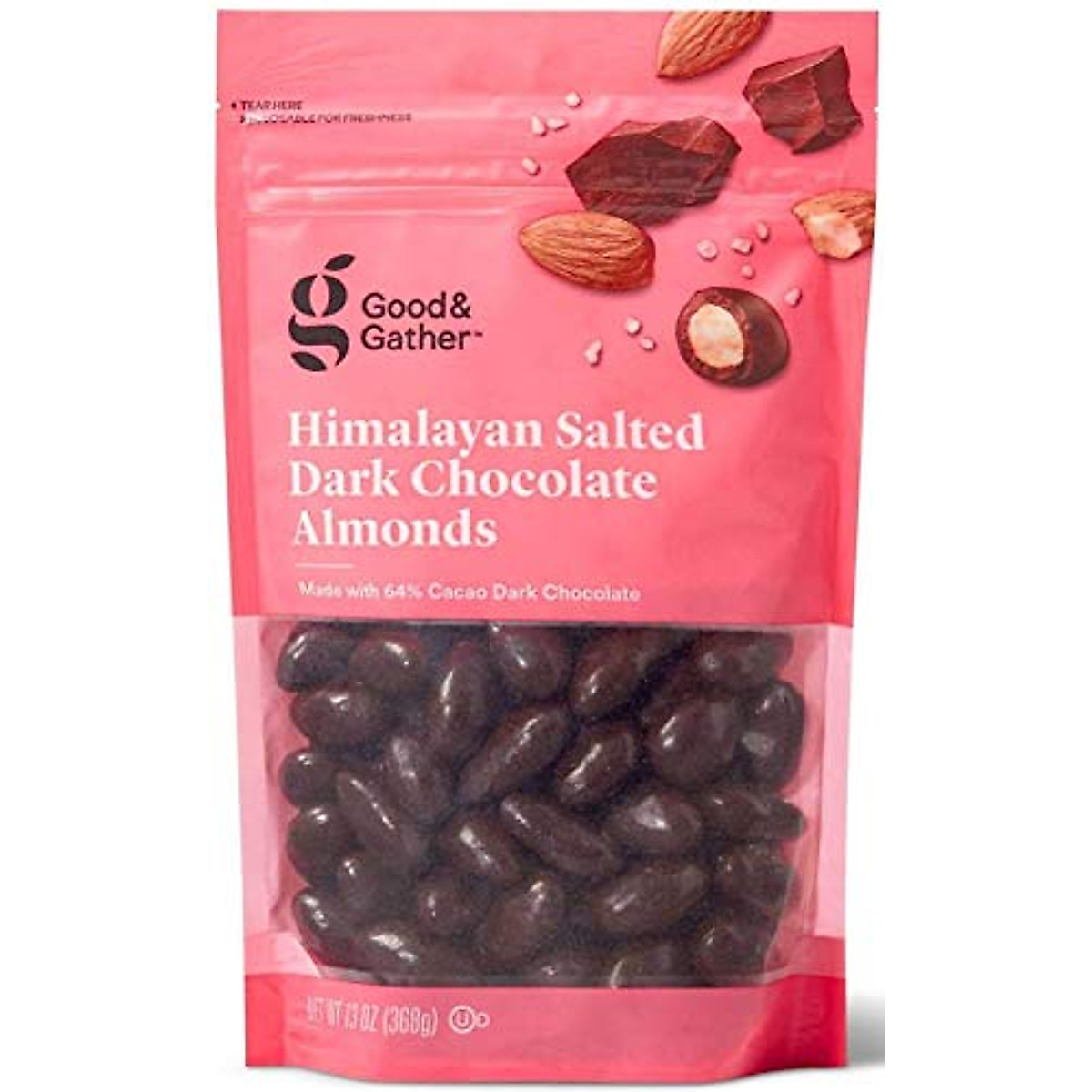 Good & Gather Himalayan Salted Dark Chocolate Almonds. 13 Ounce. Sweet and Salty Snack. 64% Cacao. (2 Pack)