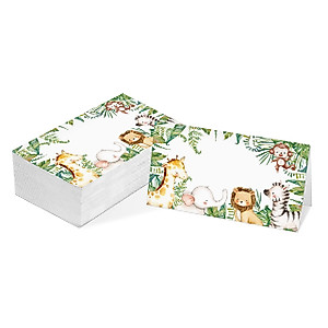 Table Place Card, Jungle Safari Animal Themed Tent Style Cards, Pack of 25 Half-Fold Reception Place Cards, Perfect for Baby Showers, Jungle Safari Birthday Party, Special Events A28