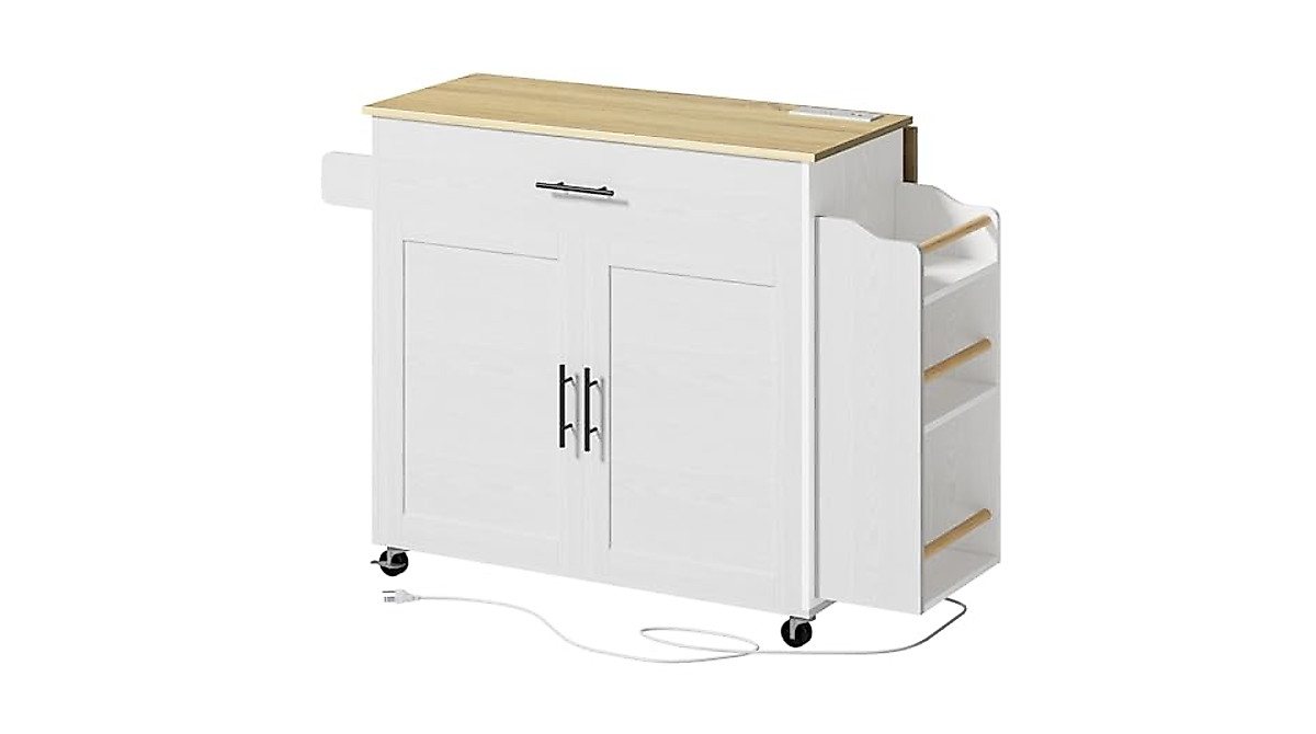 IRONCK Kitchen Island with Storage - Mobile Rolling Cart with Drop Leaf