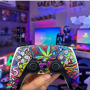 HK Studio Hippie Art Decal Sticker Skin Specific Cover for Both PS5 Disc Edition and Digital Edition - Waterproof, No Bubble, Including 2 Controller Skins and Console Skin