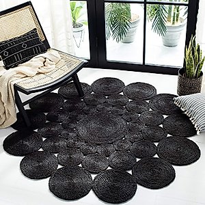 Round Jute Rug Black Hand Woven Farmhouse Area Rug for Living Natural Carpet for Indoor & Outdoor-72 Inch (6 Ft)