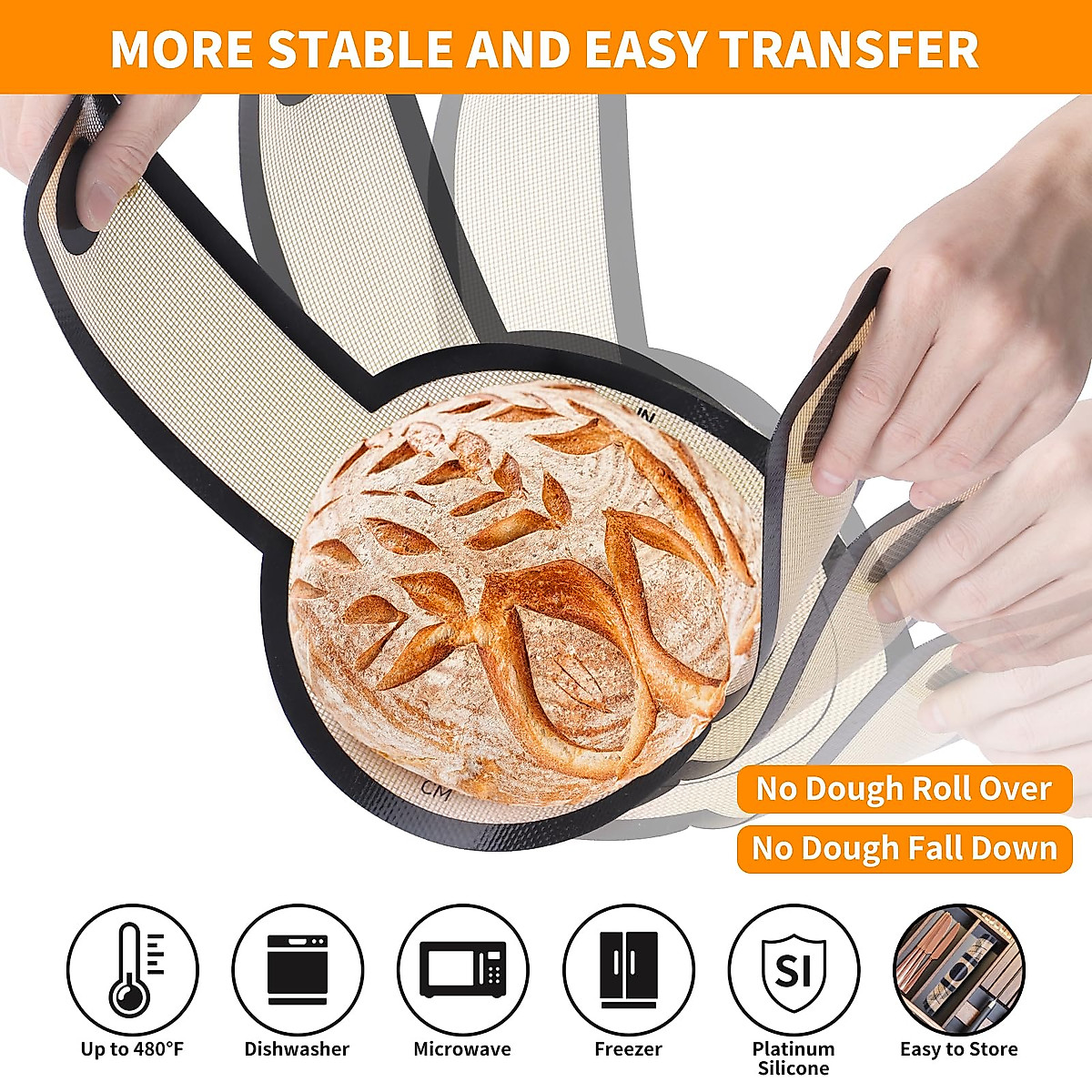 Senbowe 2 PCS Silicone Bread Sling for Dutch Oven, Non-Stick & Easy to Clean Reusable Silicone Bread Baking Mat Sheet Liner with Extra Long Handles, Easy to Transfer Sourdough Bread Baking Supplies