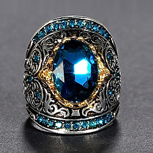 Vintage Peacock Blue Gemstone Ring Jewelry Gift for Women (6)