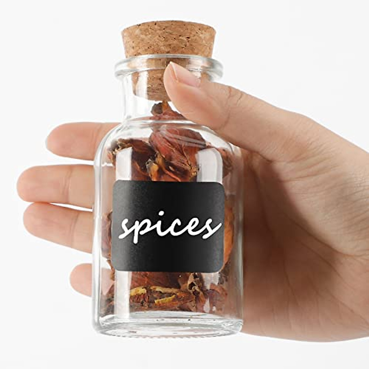 CUCUMI 12pcs 150ml Glass Spice Jars with Lids Reusable Glass Spice Bottles with Cork, 100pcs Blank Square Stickers 1pcs Test Tube Brush for Storing Tea Herbs and Spices