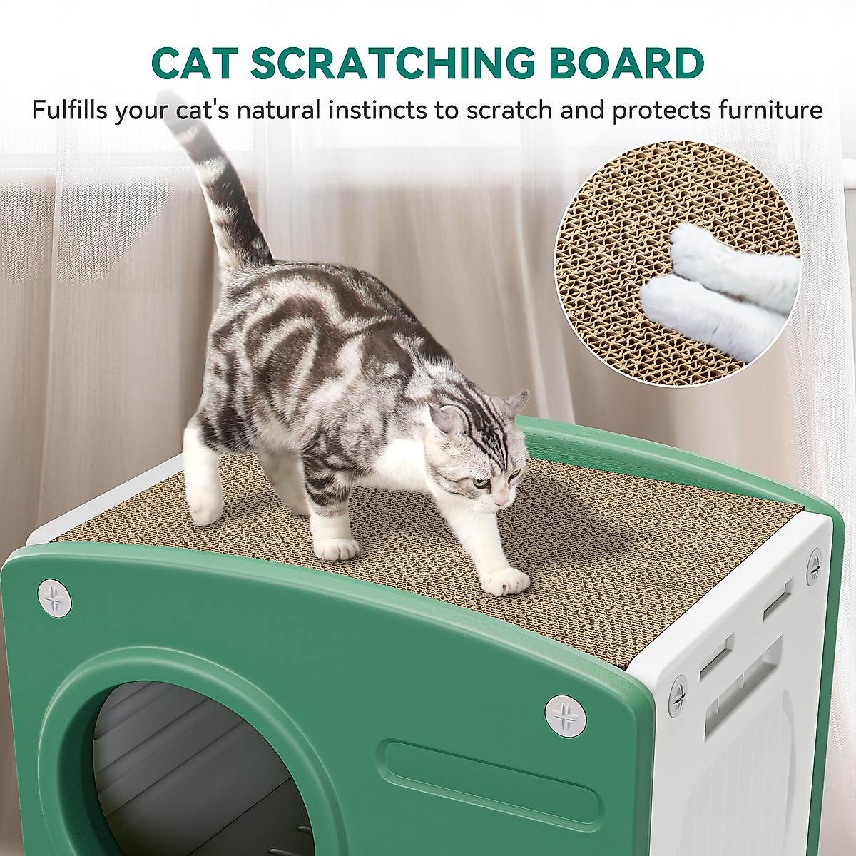 YITAHOME Cat Bed for Indoor Cats, Cube House with Cat Scratching Board, Double Resin Cat Cave Beds, Large Covered Cat Cube Condo, Cat Hideaway for Multiple Cats, 220lbs Load Capacity, Water Resistant