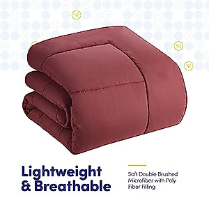 Sweet Home Collection 7 Piece Comforter Set Bag Solid Color All Season Soft Down Alternative Blanket & Luxurious Microfiber Bed Sheets, Burgundy, Queen