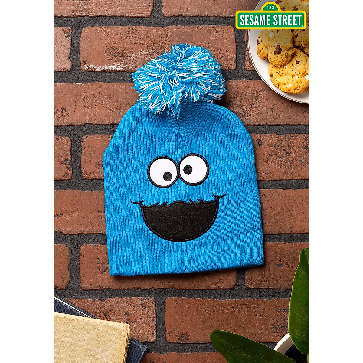 FUN.COM Cookie Monster Pom Winter Hat Standard Blue