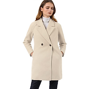 Allegra K Women's Notched Lapel Double Breasted Raglan Winter Coats Small Cream White