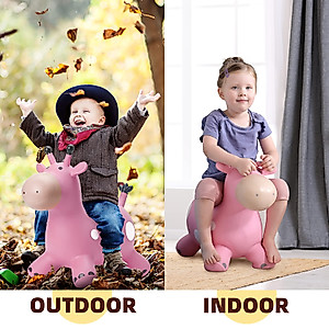 EVERICH TOY Giraffe Bouncy Horse Hopper for Toddlers, Bouncy Animals Jumping Horse, Inflatable Ride on Bouncer Hopping Toys Gifts for Boys and Girls 18 Months 2 3 4 5 6 Years Old