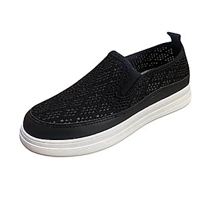 Sneakers for Women Fashion Sneakers Women's Canvas Shoes Sneaker Walking Shoes Ladies Fashion Solid Color Breathable Hollow Mesh Round Head Shallow Flat Black