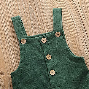 Liyamiee Baby Boy Girl Corduroy Overalls Solid Suspender Bib Pants One-Piece Strap Jumpsuit Pocket Fall Winter Outfit (Green Overall, 12-24 Months) …