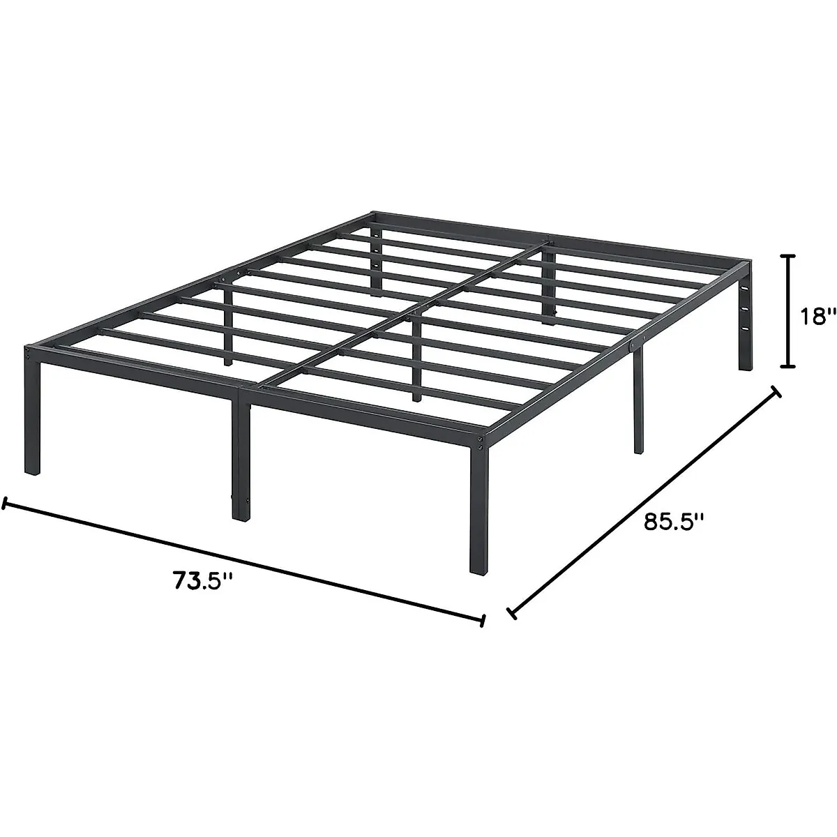 Olee Sleep 18 Inch Heavy Duty Steel Slat Anti-Slip Support, Easy Assembly Platform Bed Frame, Noise Free Steel Mattress Foundation, Maximum Storage, No Box Spring Needed, Black, Cal King Size