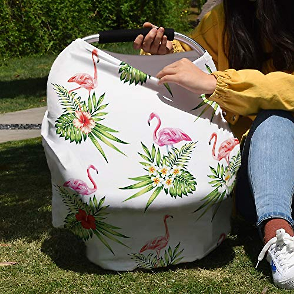 Tropical Baby Car Seat Covers, Nursing Cover Breastfeeding Scarf/Shawl, Infant Carseat Canopy, Stretchy Soft Breathable Multi-use Cover Ups, Animal Flamingo Flower Summer