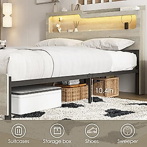 Fameill Full Size Bed Frame with 2-Tier Headboard, Metal Platform Bed Frame RGB Led Lights with Charging Station, No Box Spring Needed, Noise Free