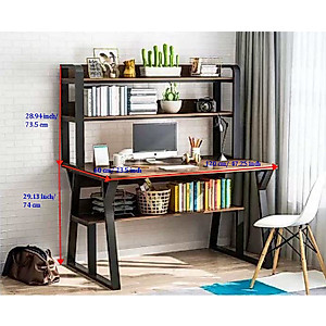 Leconte Computer Desk with Hutch, 47” Writing Study Table + Book and Storage Shelves, Space Saving Home Office Workstation, Brown