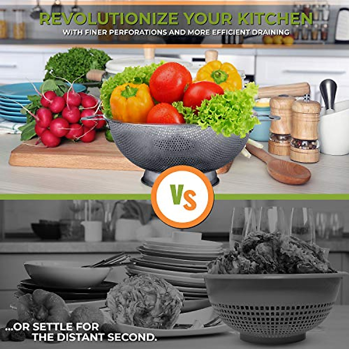 LiveFresh Stainless Steel Micro-Perforated 5-Quart Colander - Professional Strainer with Heavy Duty Handles and Self-draining Solid Ring Base - Dishwasher Safe