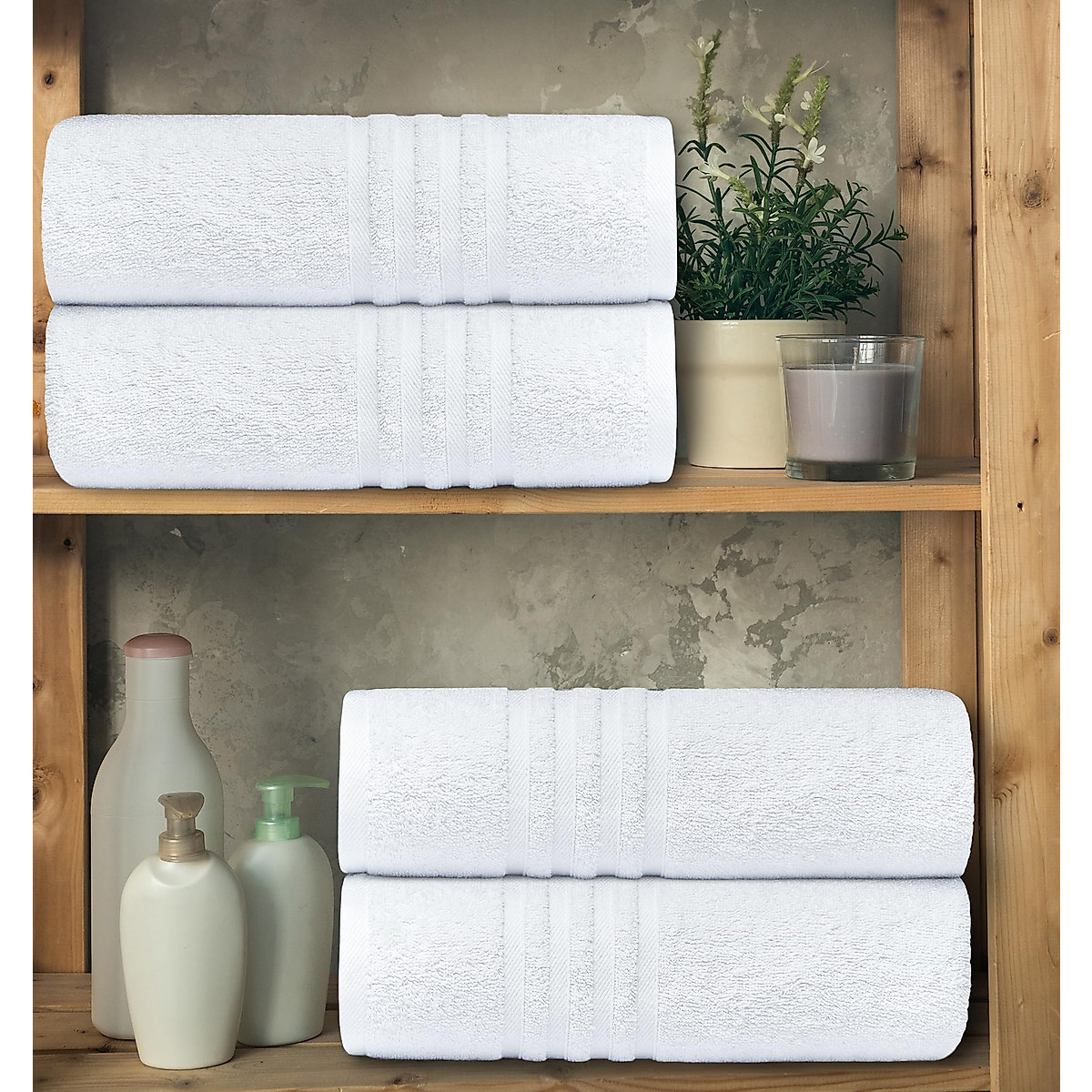 Wealuxe White Bath Towels 27x54 Inch, Cotton Towel Set for Bathroom, Hotel, Gym, Spa, Soft Extra Absorbent Quick Dry 4 Pack