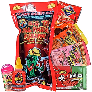 Chamoy Pickle Kit, Mexican Sour Candy Dulces, Delicious Sour Belts, Lucas 7 Pc
