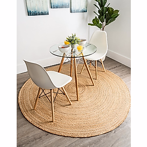 Unique Loom Braided Jute Collection Area Rug - Dhaka (4' 1" Round, Natural)