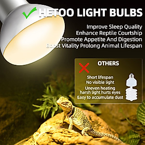 HETOO (Red/White Random Color Heat Lamp, Reptile Heat Lamp Bulbs, Full Spectrum Basking Spot Heat Light Bulbs for Reptiles & Amphibians Bearded Dragon Turtle Lizard Tank Accessories, E26 Base, 50W