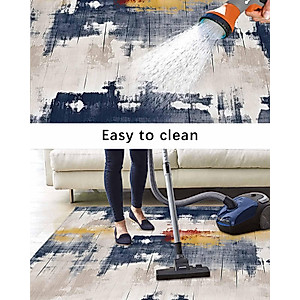 Minimalist Abstract Outdoor Rugs for 4'x6' Patios Clearance, RV Camping Mat Rug Portable Outside Rug Indoor Outdoor Area Rug Mat for Beach Deck Pool Navy Blue Modern Painting Art