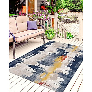 Minimalist Abstract Outdoor Rugs for 4'x6' Patios Clearance, RV Camping Mat Rug Portable Outside Rug Indoor Outdoor Area Rug Mat for Beach Deck Pool Navy Blue Modern Painting Art