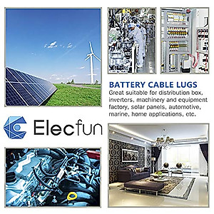 ELECFUN 10pcs 6AWG 3/8" Stud Heavy Duty Cable Lugs with Spy Hole Battery Cable Tinned Copper Ring Terminal Connectors TK16-10