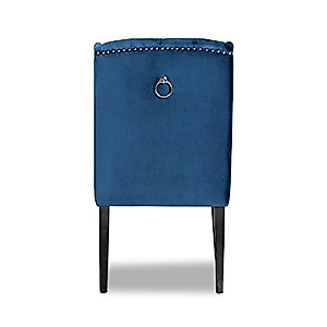 Baxton Studio Lamont Modern Contemporary Transitional Navy Blue Velvet Fabric Upholstered and Dark Brown Finished Wood Wingback Dining Chair