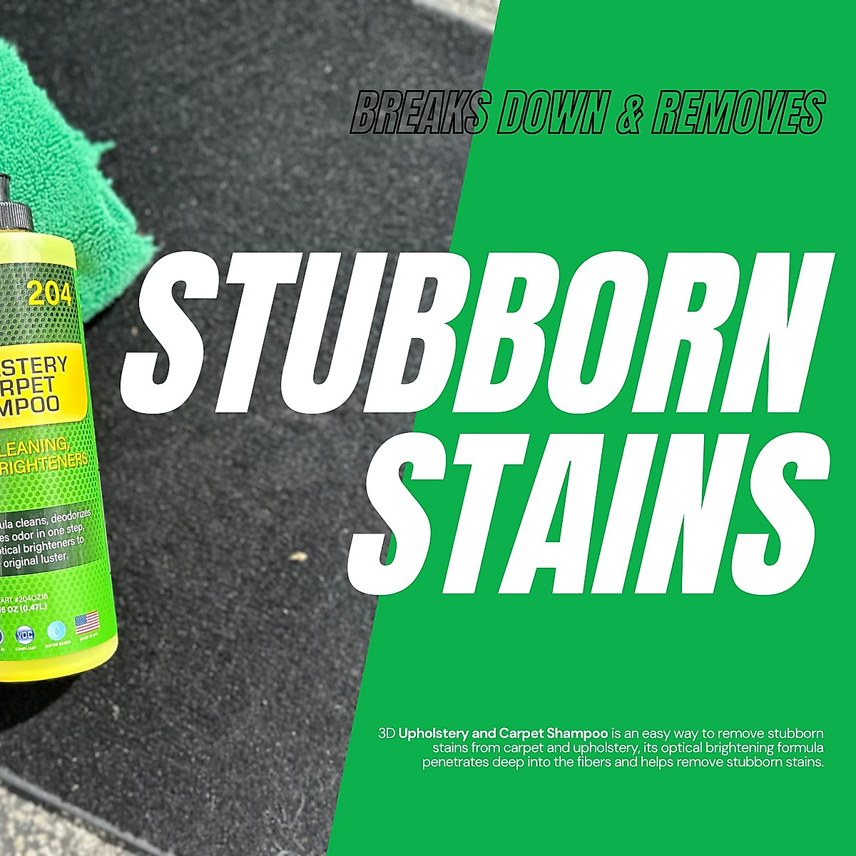 3D Upholstery & Carpet Shampoo - High Foam Stain Remover & Odor Eliminator Shampoo 16oz.