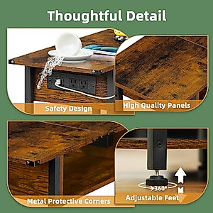 Lerliuo Side Table with Charging Station，Narrow End Table with USB Ports and Outlets,Brown Skinny Nightstand with Open Storage Shelf for Small Space，Slim Sofa Bedside Table for Living Room Bedroom