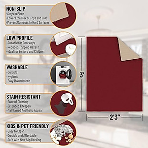 Sweet Home Stores Sweethome Collection Solid Design Rubberback Area Rug/Mat, 2'3" x 3', Red