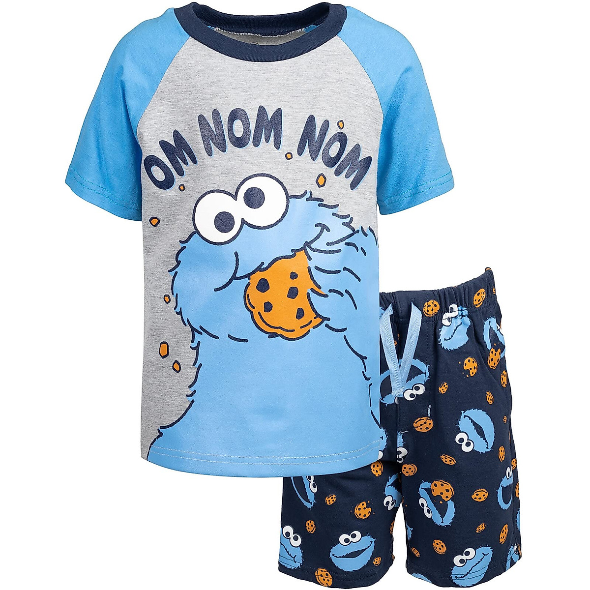 Sesame Street Cookie Monster Infant Baby Boys T-Shirt and French Terry Shorts Outfit Set Blue/Black 12 Months