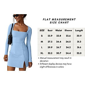QINSEN Womens Airy Blue Mini Dress for Casual Long Sleeve High Waist Bodycon Dresses S