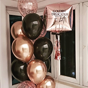 Rose Gold and Black Balloon Arch Garland Kit, 100pcs Rose Gold Black Balloons with Tape Strip & Dot Glue for Girl's Birthday Bridal Shower Mother's Day Wedding Graduation Prom Decorations Supplies