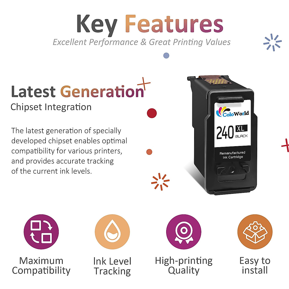 ColoWorld Remanufactured Ink Cartridge Replacement for Canon 240 PG-240XL for Pixma MG3620 MG3600 MX452 MG2120 MG3520 MX472 MG3220 MX432 MG2220 MX512 MG3122 MG3222 MG3120 Printer (1 Black)