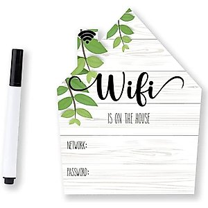 Rustic Farmhouse WiFi Password Sign, Rustic Farmhouse Fridge Magnet, WiFi Sign for Home with Black Wet Erasable Pen, Magnetic White WiFi Sign for Guests, Fridge Magnet Decor, 6 x 7 inches